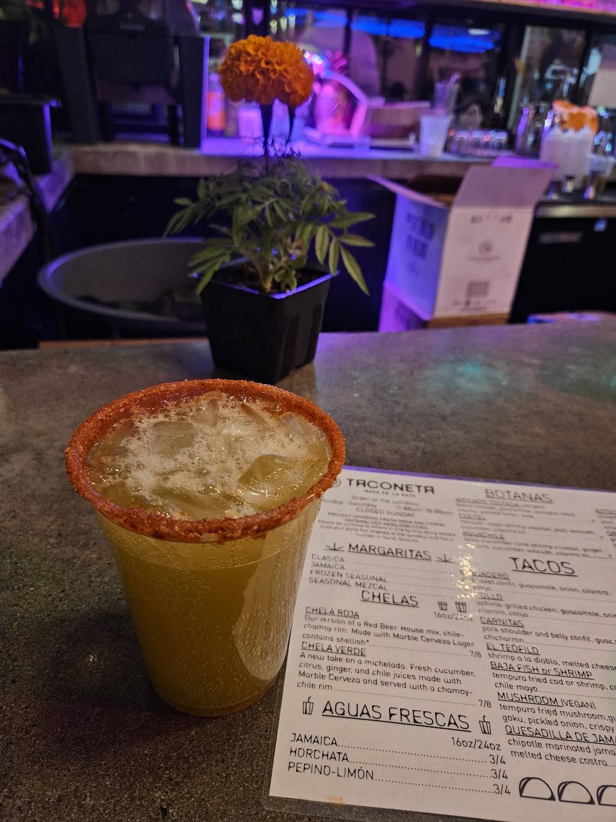 Menu at Taconeta restaurant, El Paso