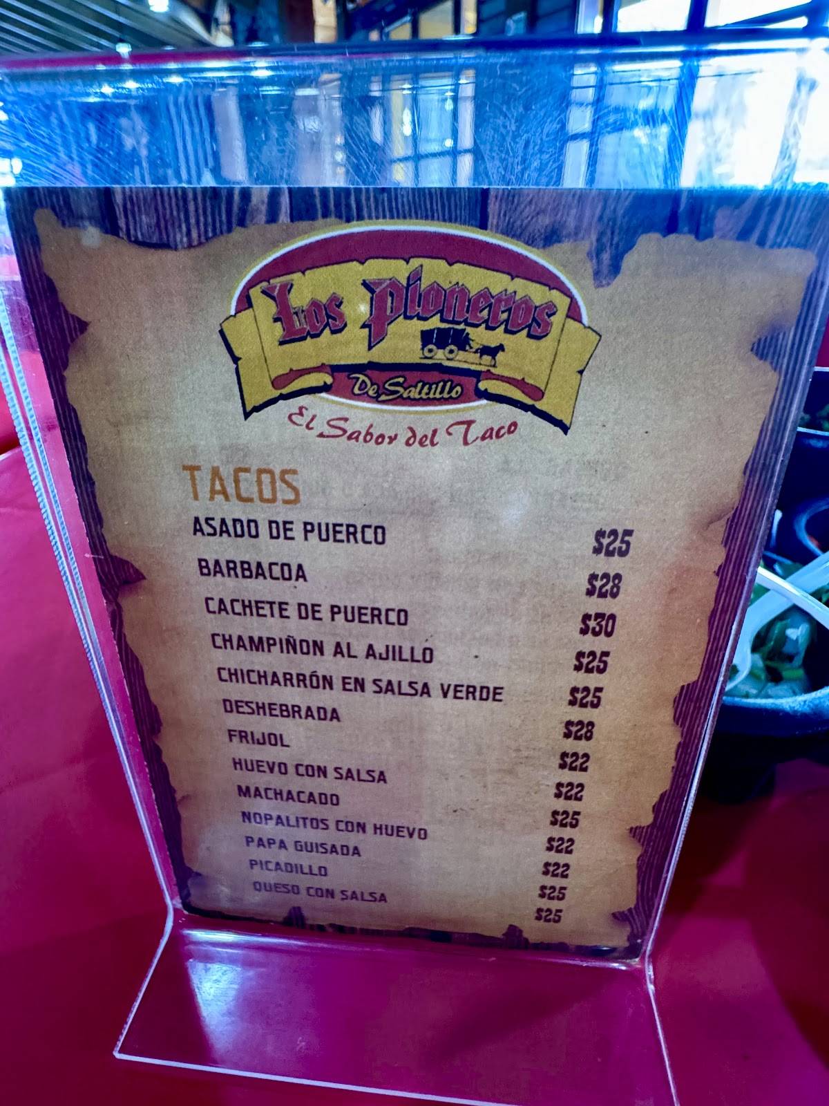 Carta del restaurante Tacos Los Pioneros, Ramos Arizpe, Lic. Gustavo ...