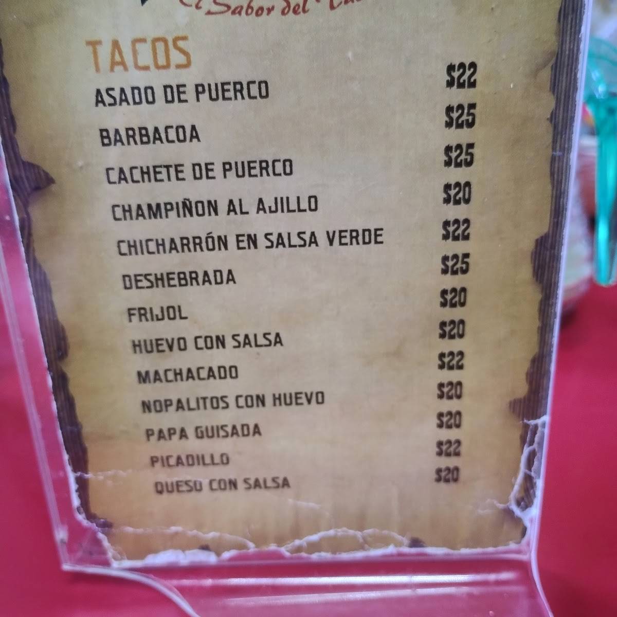 Carta del restaurante Tacos Los Pioneros, Saltillo, Blvd. Moctezuma 2065