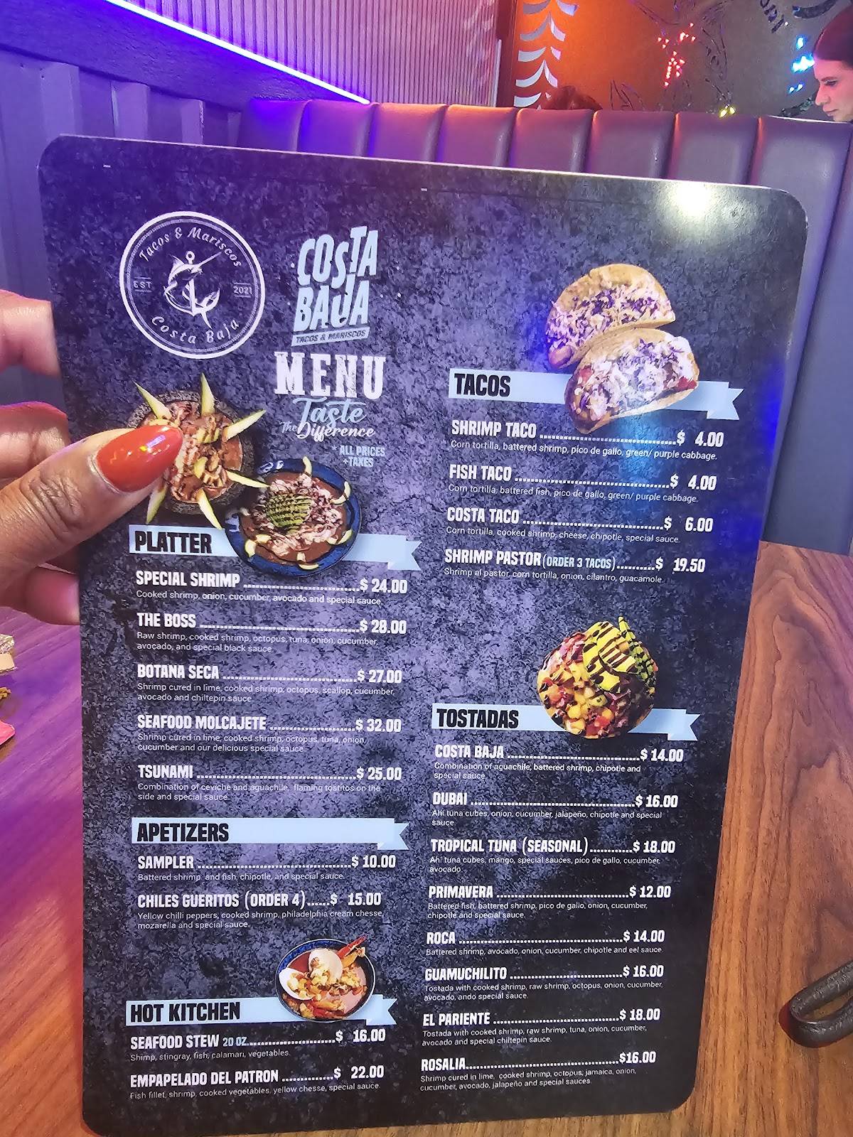 Menu at Tacos & Mariscos Costa Baja restaurant, Yuma