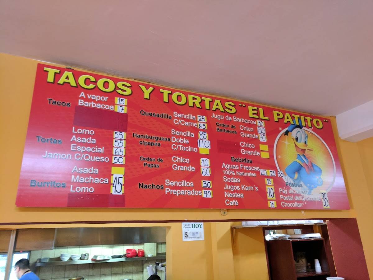 Carta del restaurante El Patito Revolución, Tecate