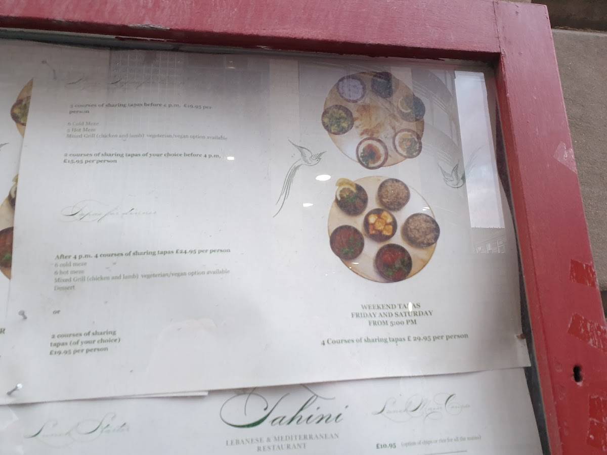Menu at Tahini restaurant, Dundee