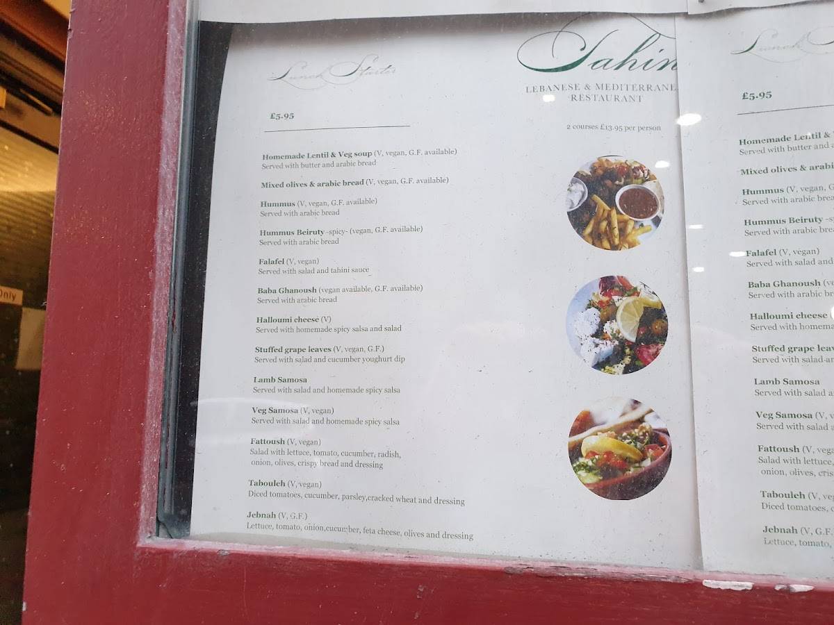 Menu at Tahini restaurant, Dundee