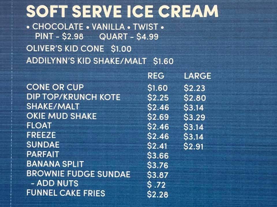 Menu at Southside Drive-In fast food, Tahlequah, 1216 S Muskogee Ave
