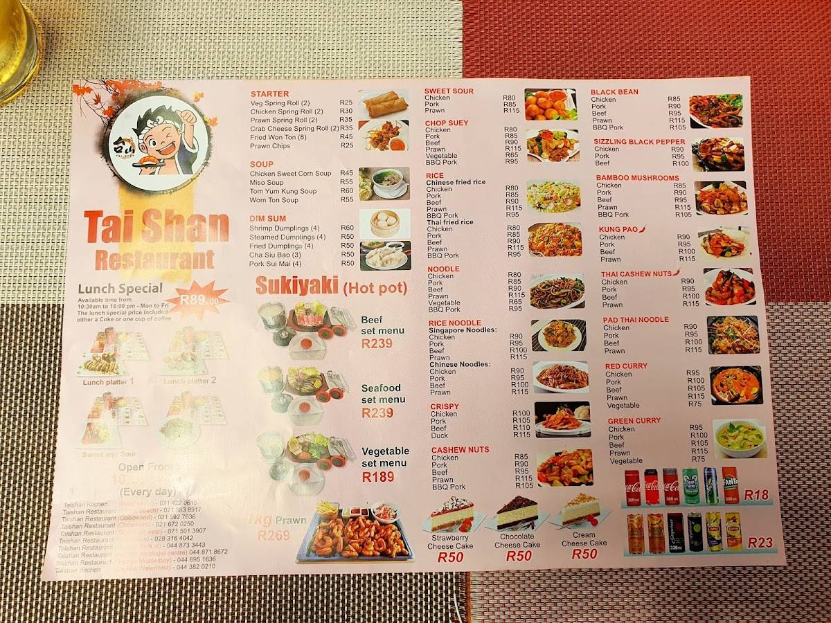 Menu at Taishan Restaurant The Sanctuary Mall (Somerset West), Cape Town