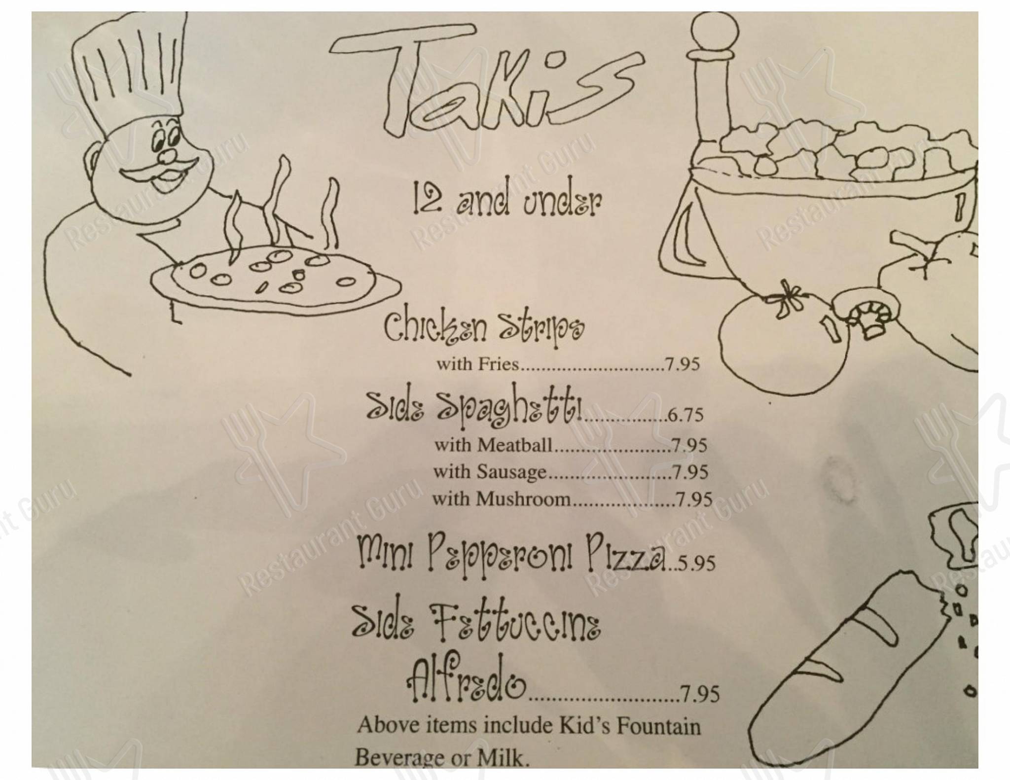 Menu at Takis Greek-Italian Restaurant, The Villages, US-441