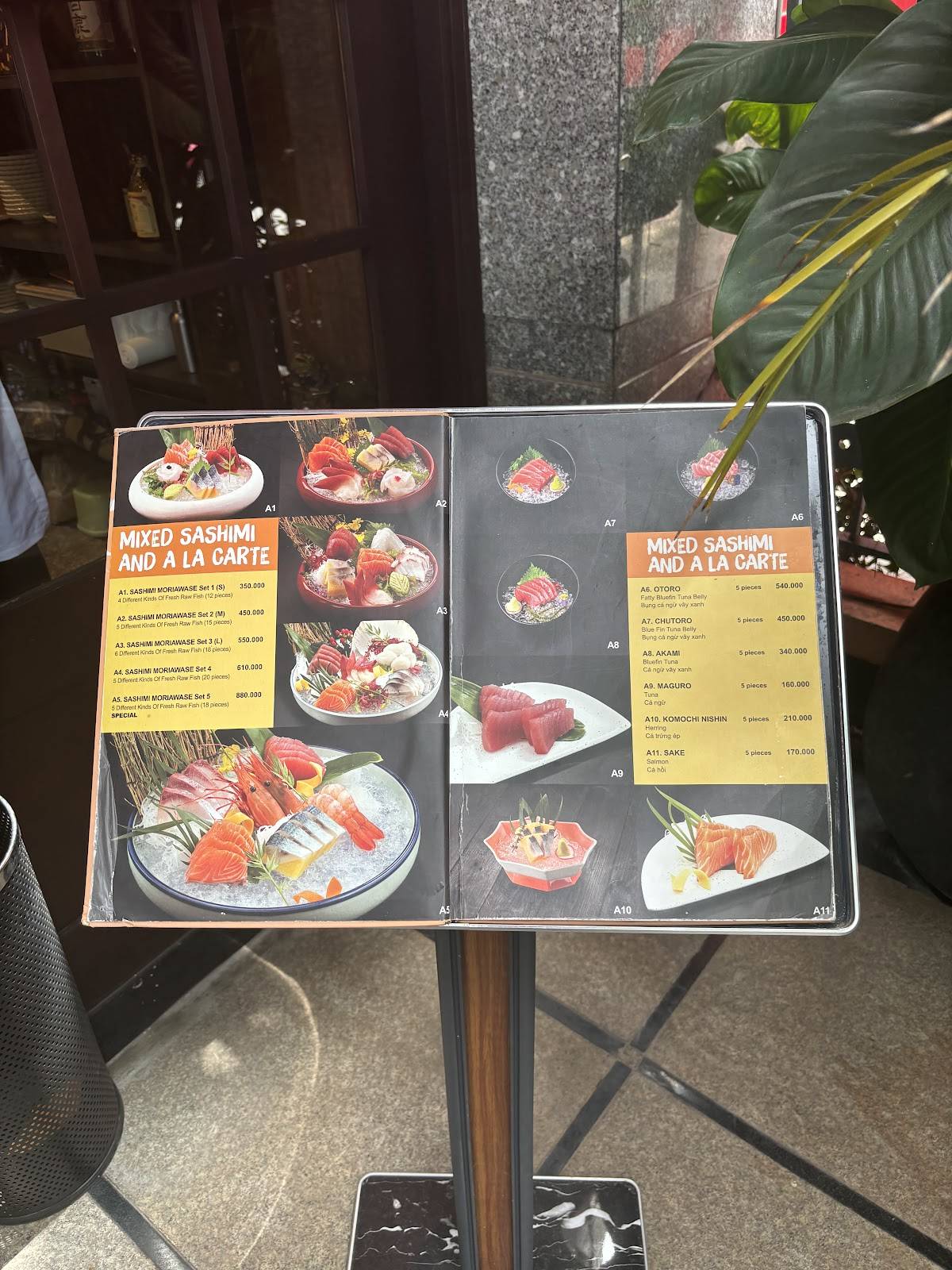 Menu at Tama River restaurant, Ho Chi Minh City