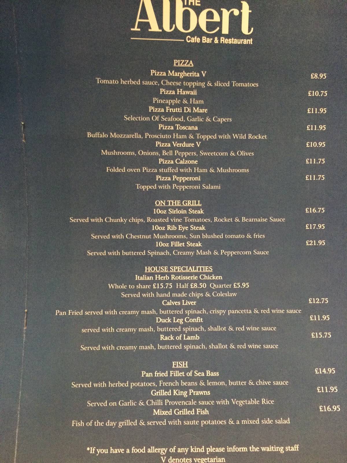 Menu at The Albert Bar/restaurant, Tamworth