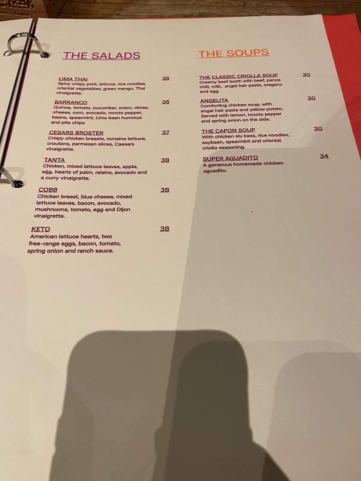 Menu at Tanta - Larcomar restaurant, Miraflores, Mal. de la Reserva 610