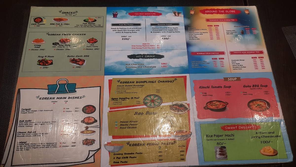 Menu at TaoBao Indo-Korean Cafe, Patna
