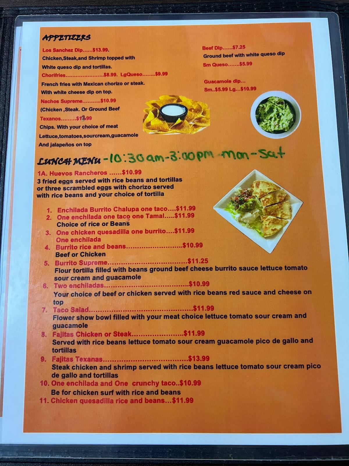 Menu at Taqueria los Sánchez restaurant, Lake Charles