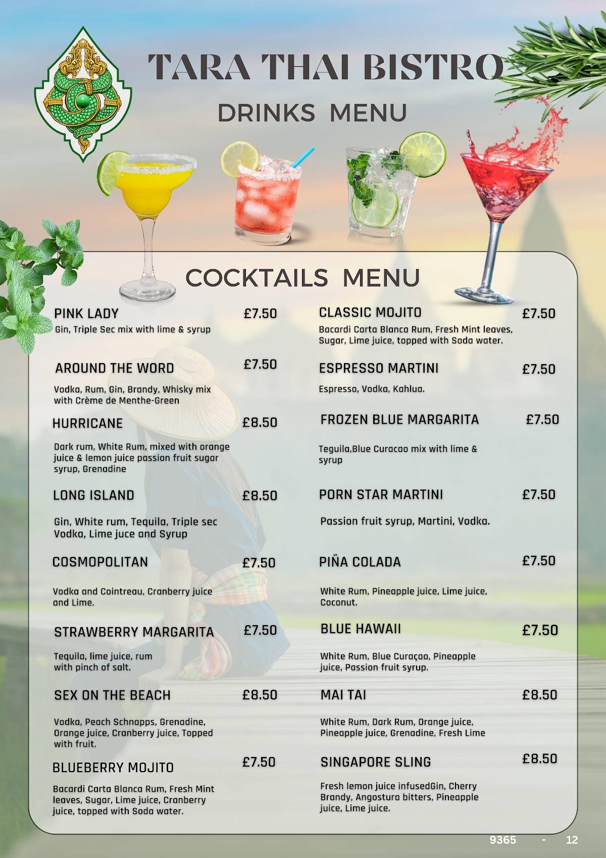 Menu at Tara Thai Bistro restaurant, Norwich
