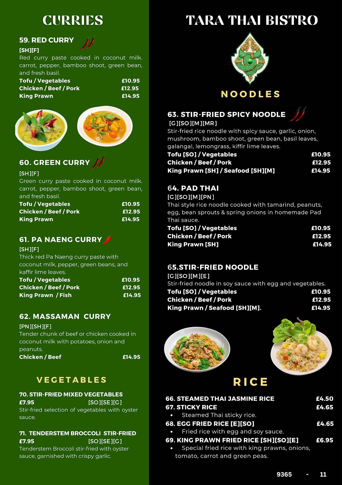 Menu at Tara Thai Bistro restaurant, Norwich