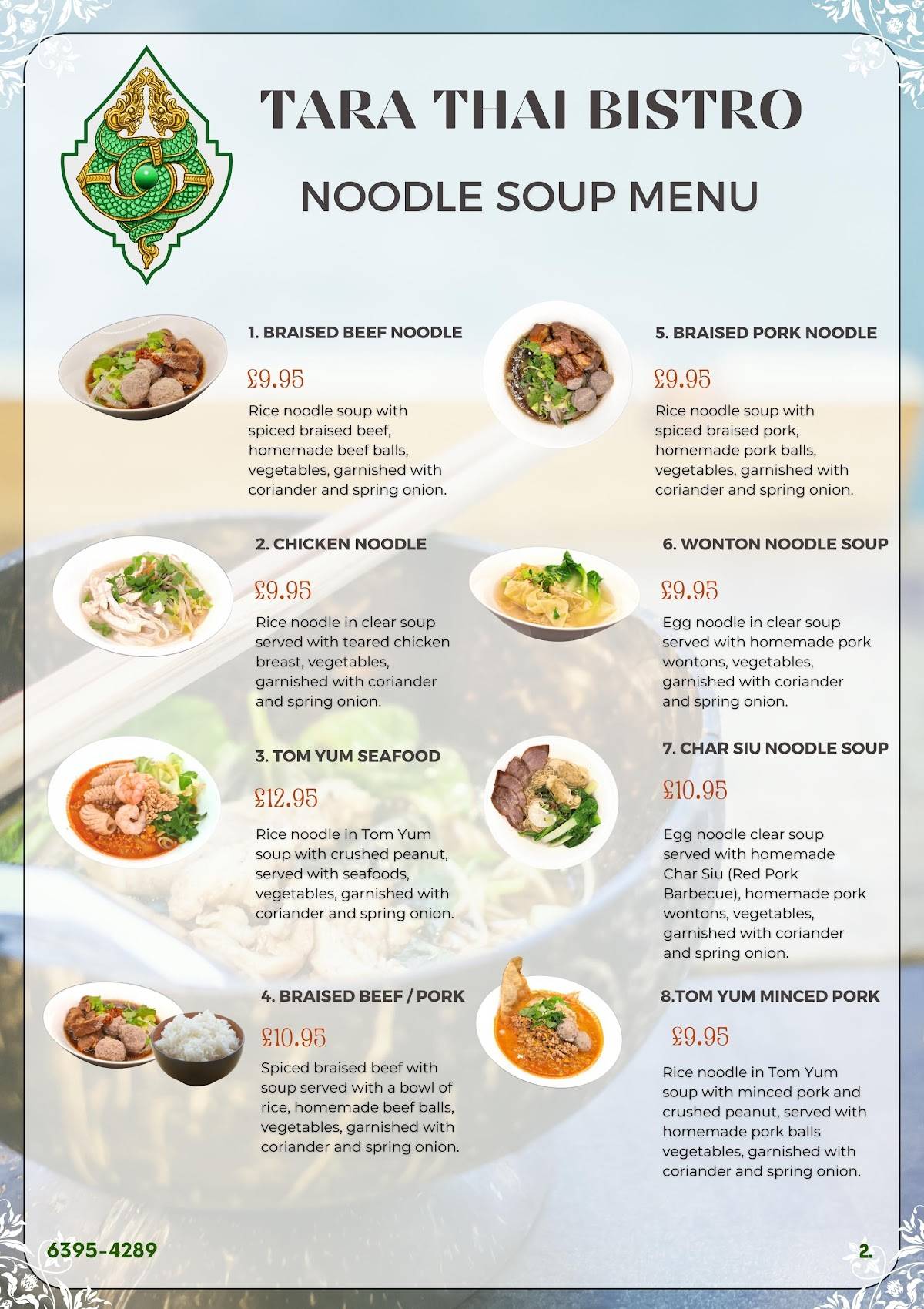 Menu at Tara Thai Bistro restaurant, Norwich
