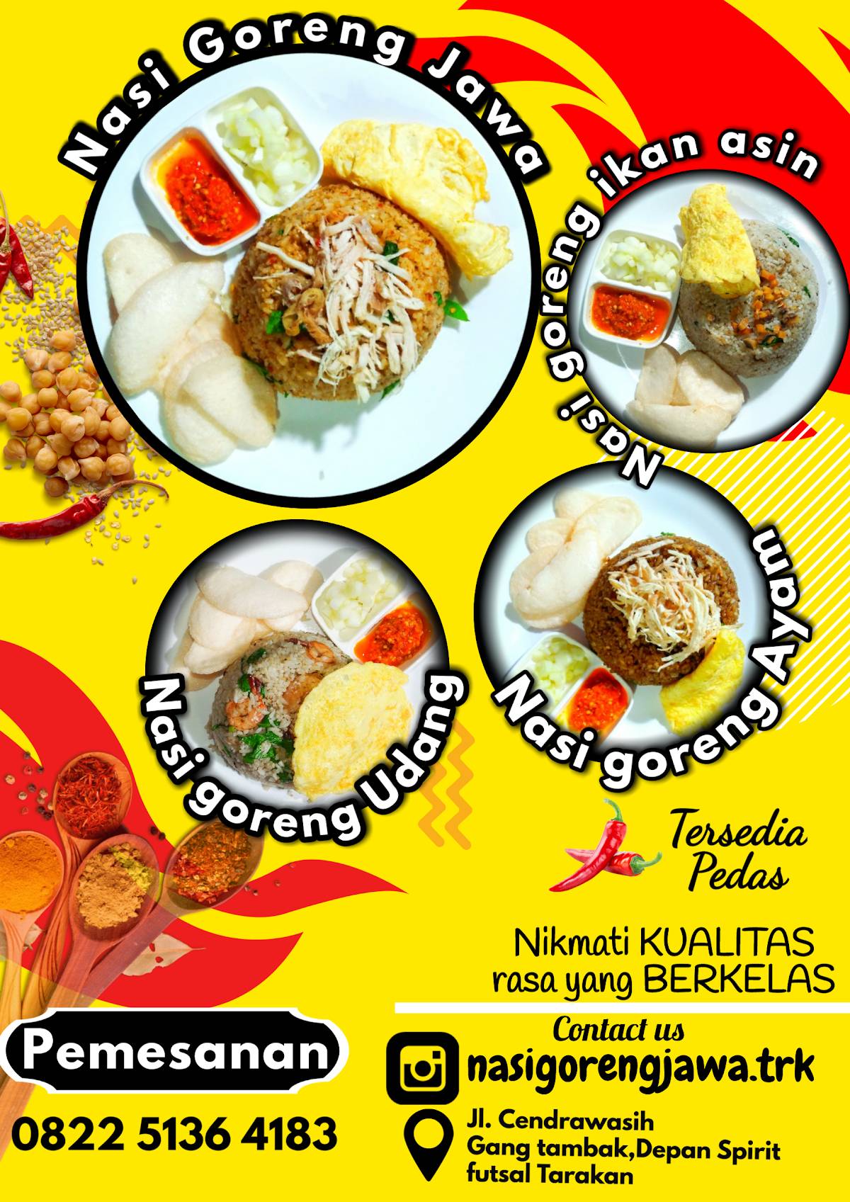 Menu at Nasi Goreng Jawa restaurant, Tarakan
