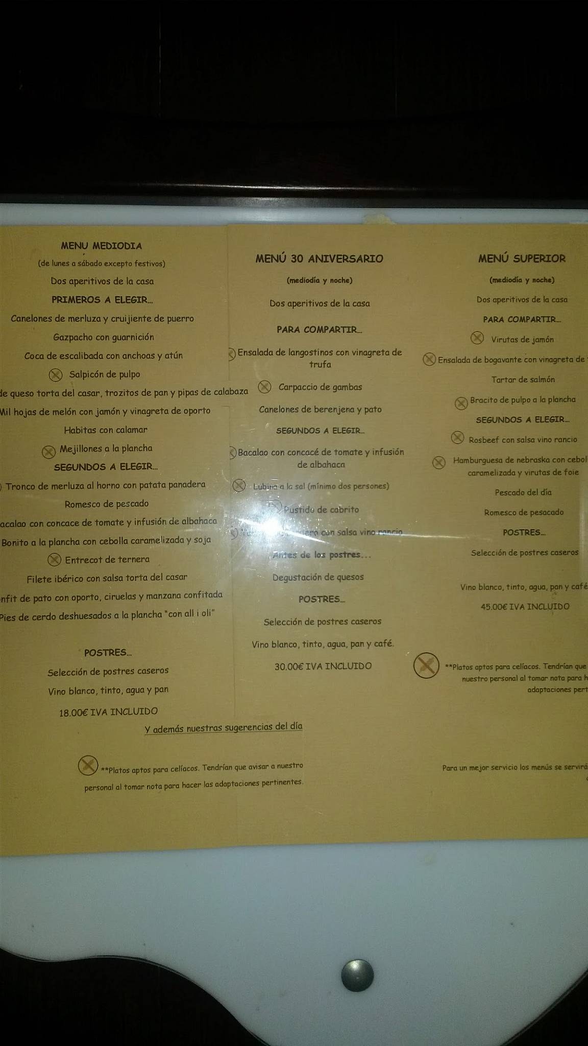 Carta del restaurante Les Coques, Tarragona