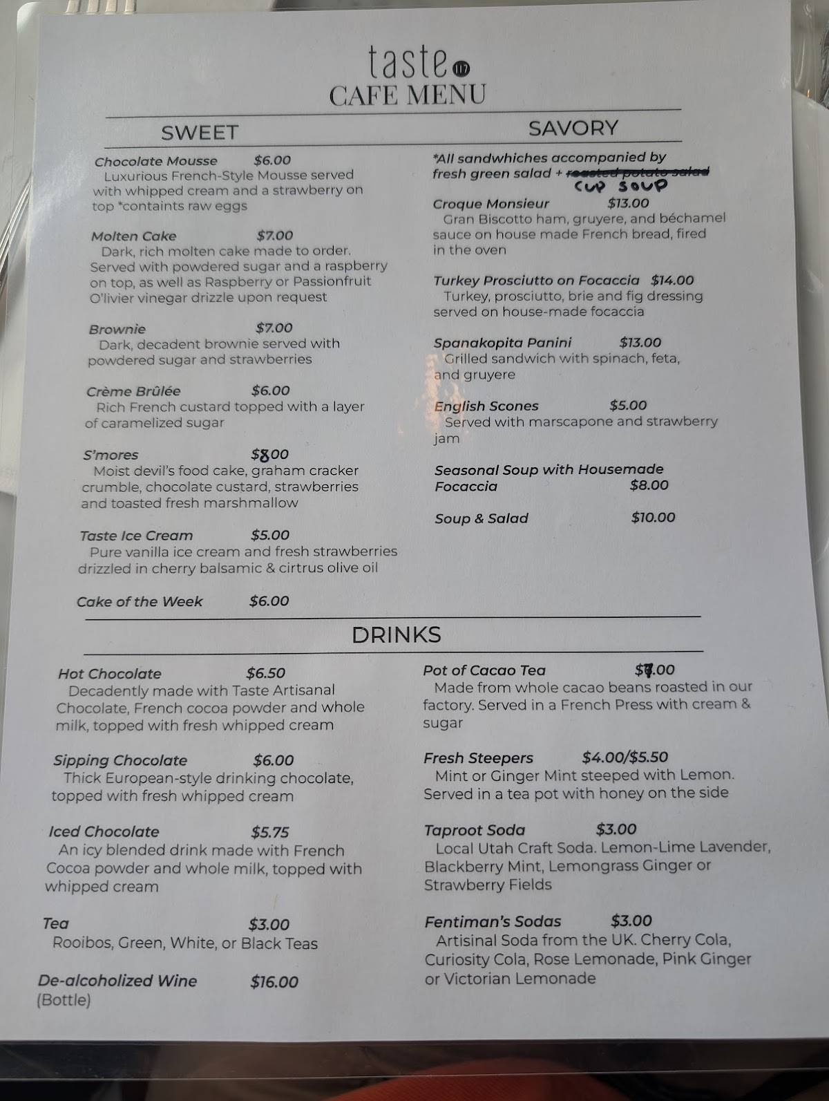 Menu at Taste 117 cafe, Provo