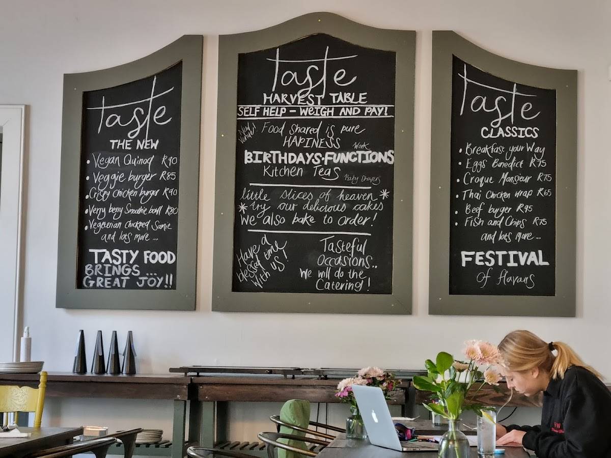 Menu at Taste cafe, Stellenbosch