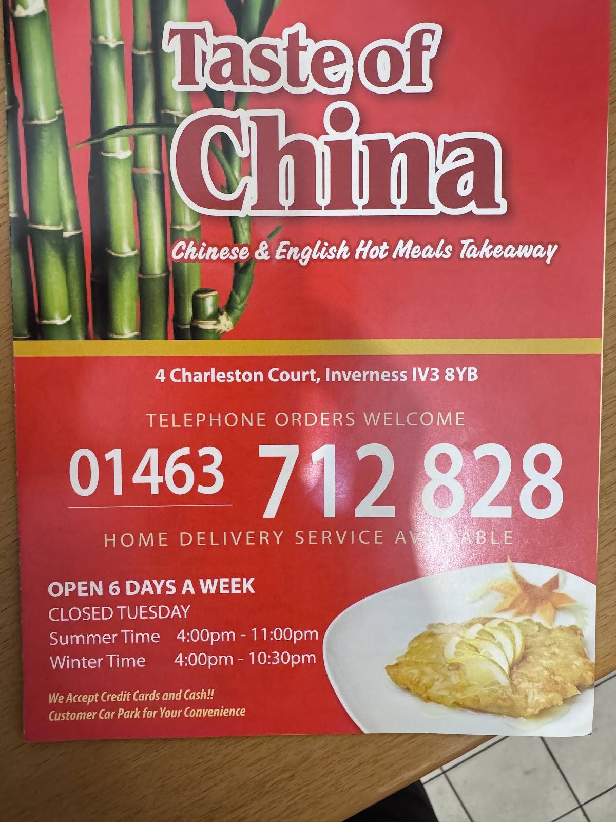 Menu at Taste Of China Takeaway fast food, Inverness
