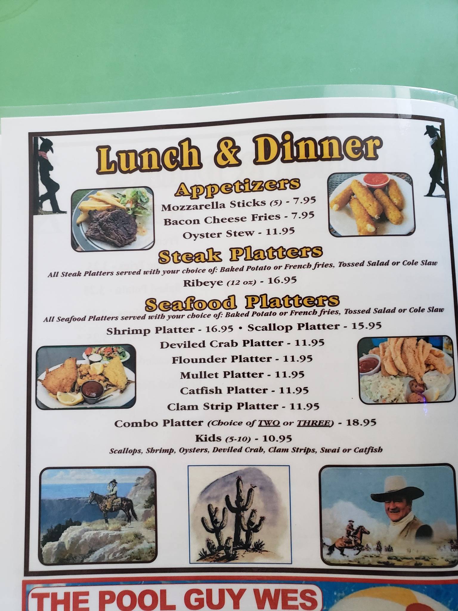 Menu at Taste of Dixie Diner restaurant, Cross City