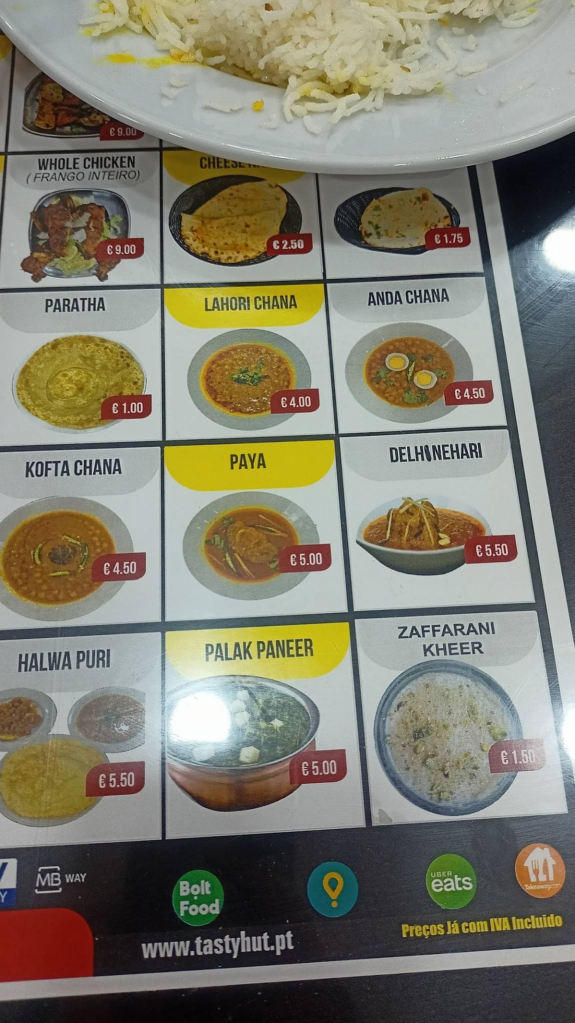 Menu at Tasty Hut Halal food restaurant, Lisbon