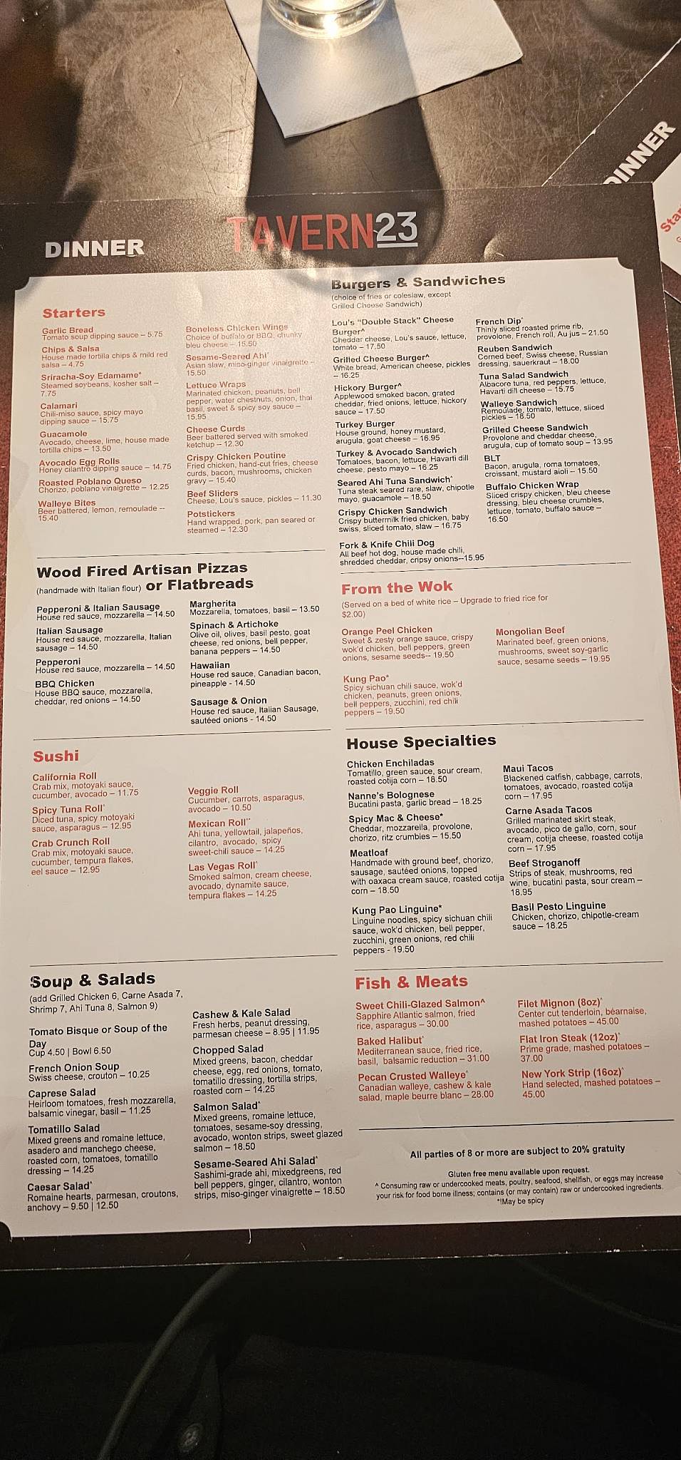 Menu at Tavern 23 pub & bar, Edina