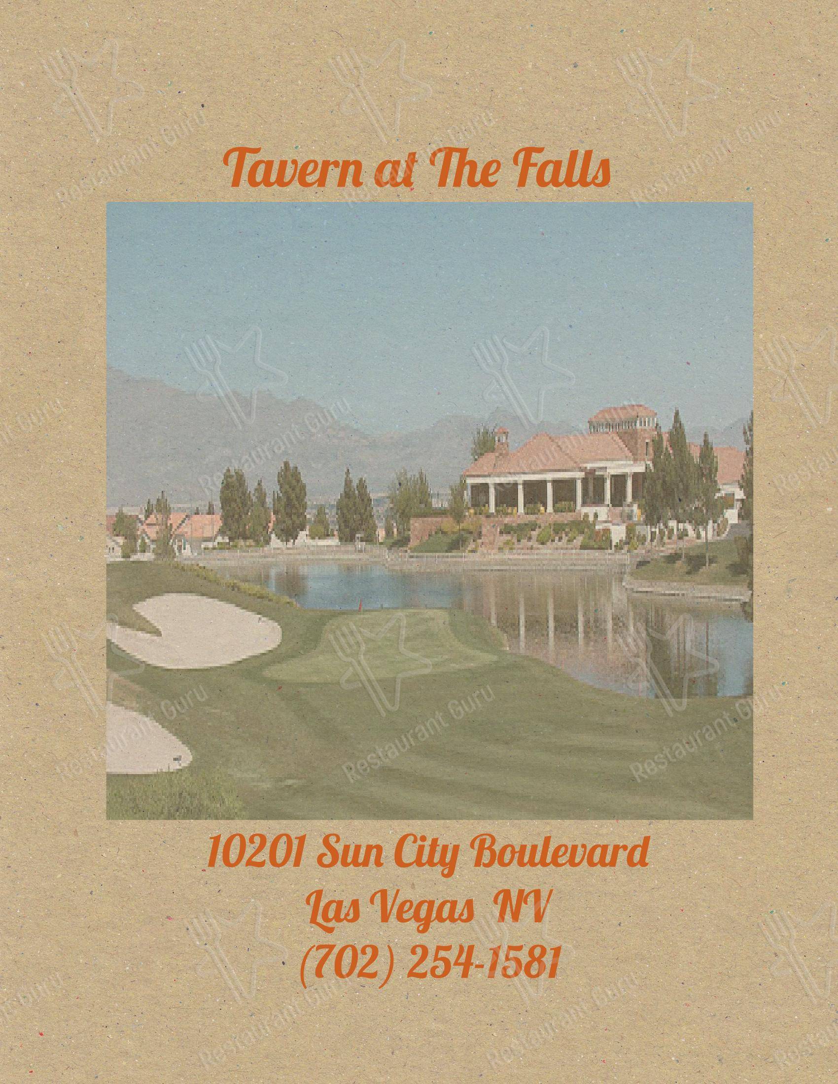 Menu at Tavern at the Falls restaurant, Las Vegas
