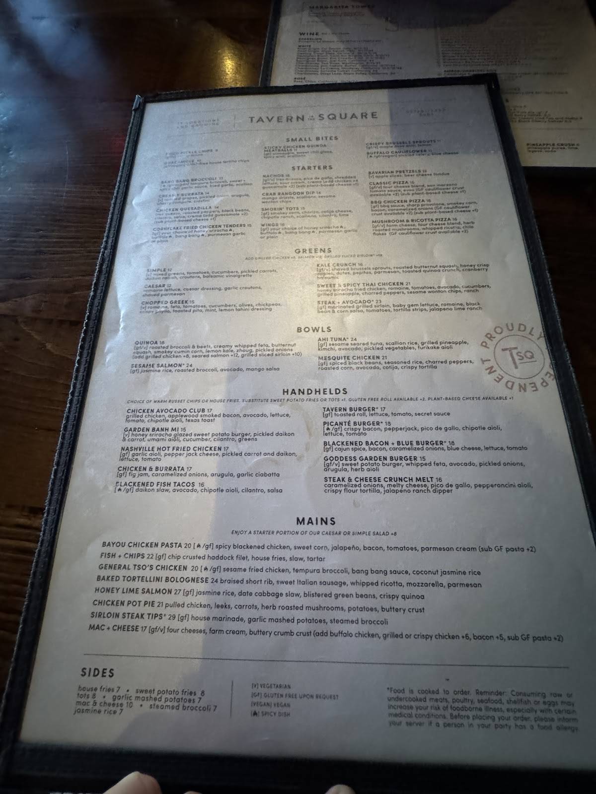 Menu at Tavern in the Square pub & bar, Littleton