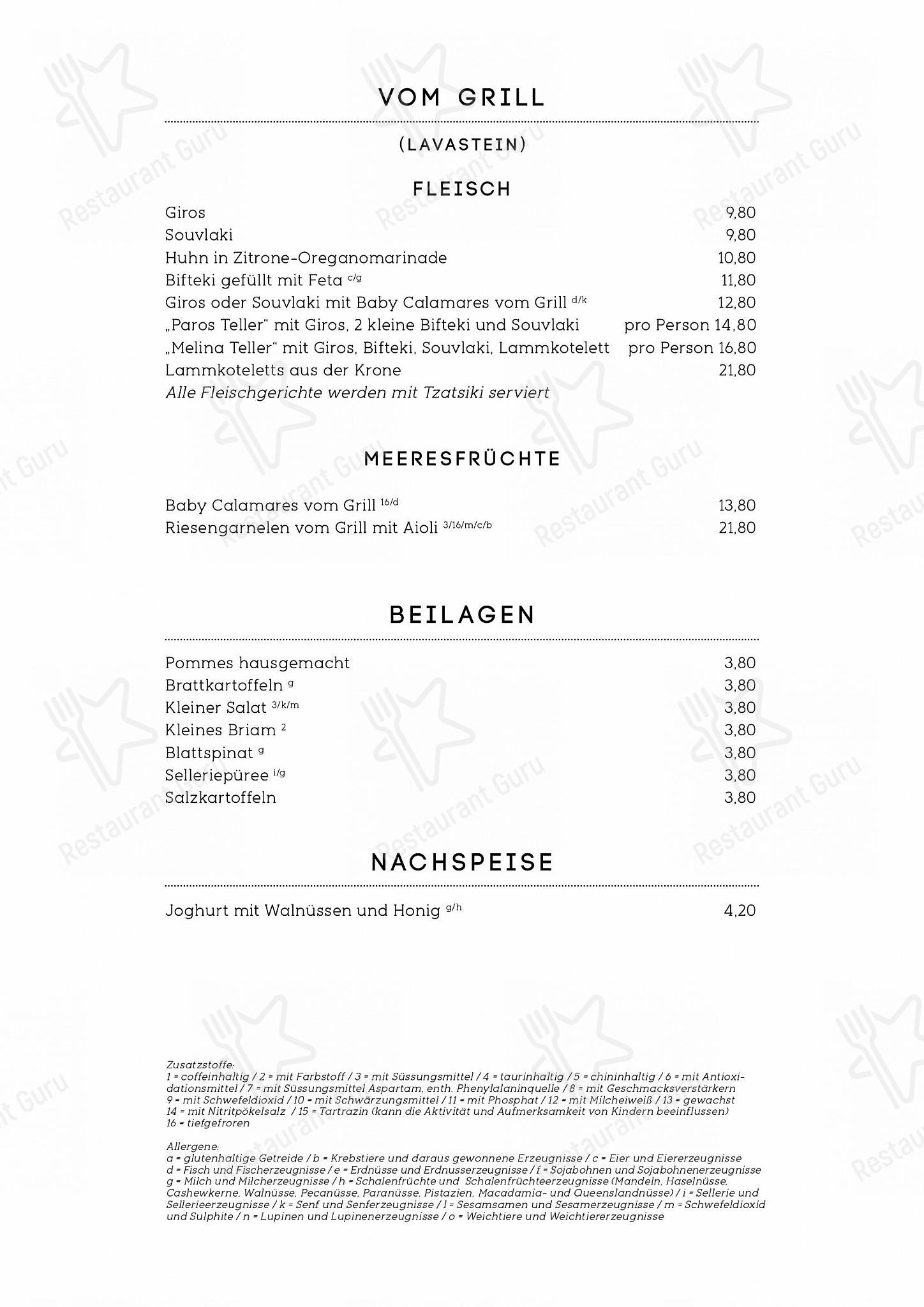 Speisekarte von Taverna Melina restaurant, München