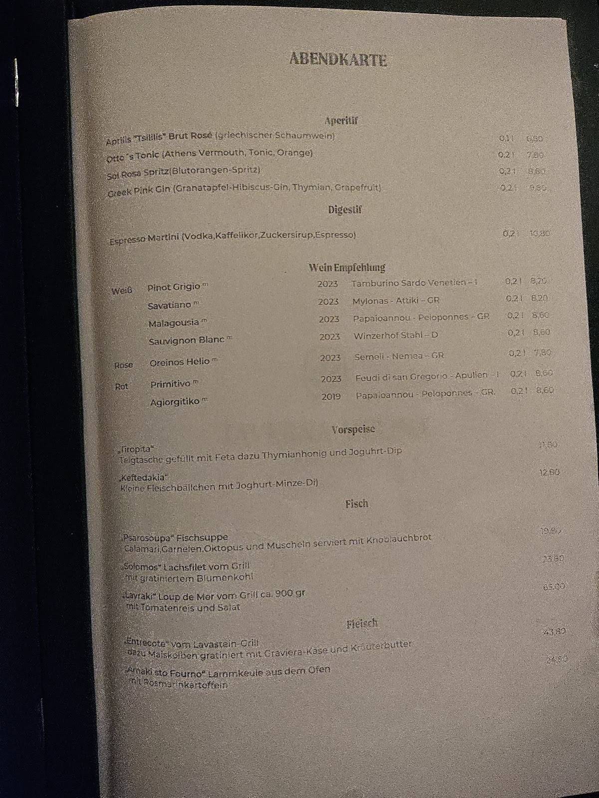 Speisekarte von Taverna Melina restaurant, München