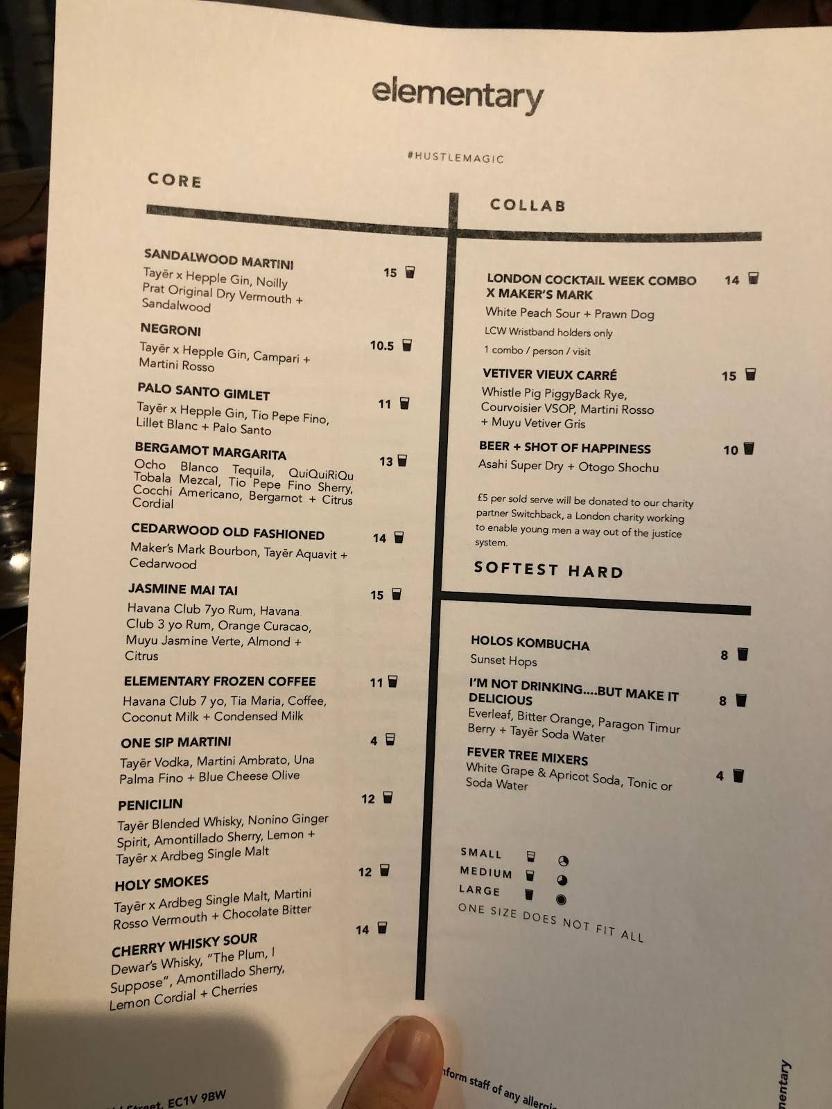 Menu at Tayēr + Elementary pub & bar, London