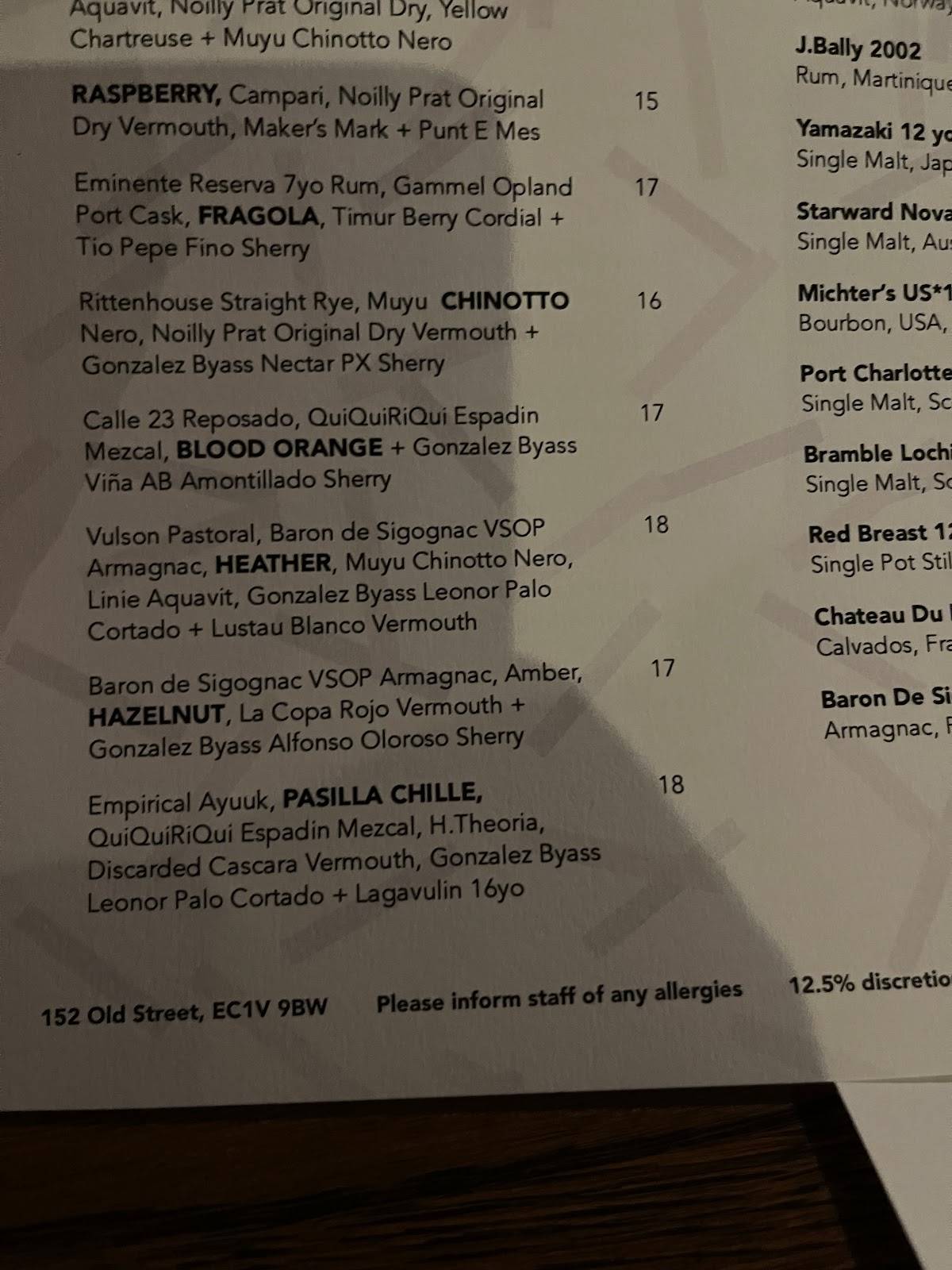 Menu at Tayēr + Elementary pub & bar, London