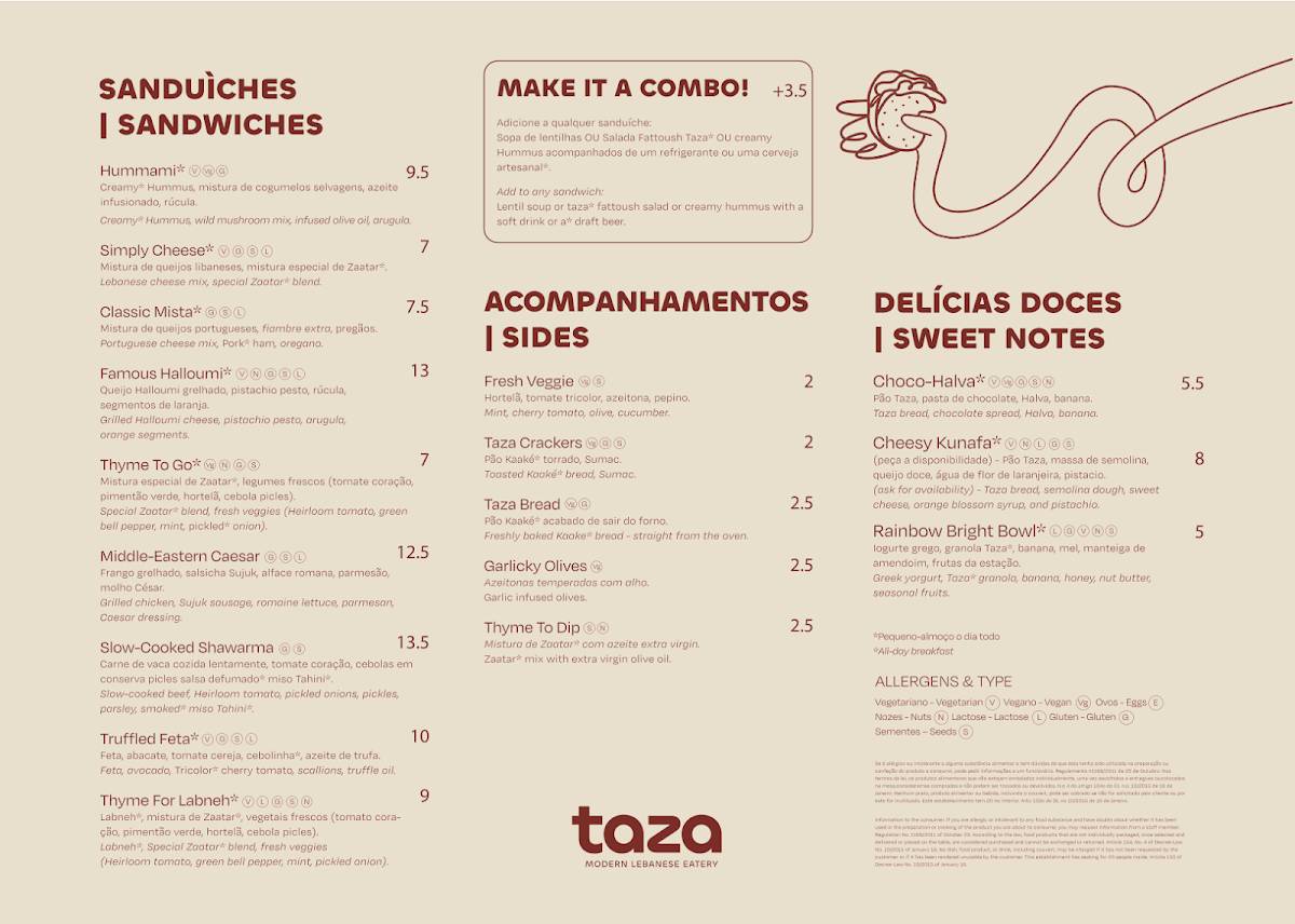 Menu em Taza - Modern Lebanese Eatery restaurante, Lisboa