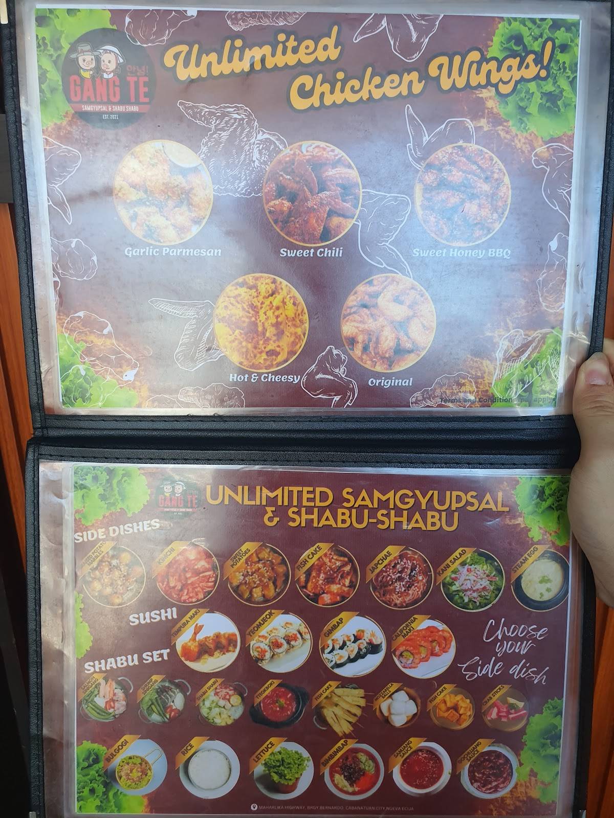 Menu at Te Gang Korean Samgyupsal restaurant, Cabanatuan City