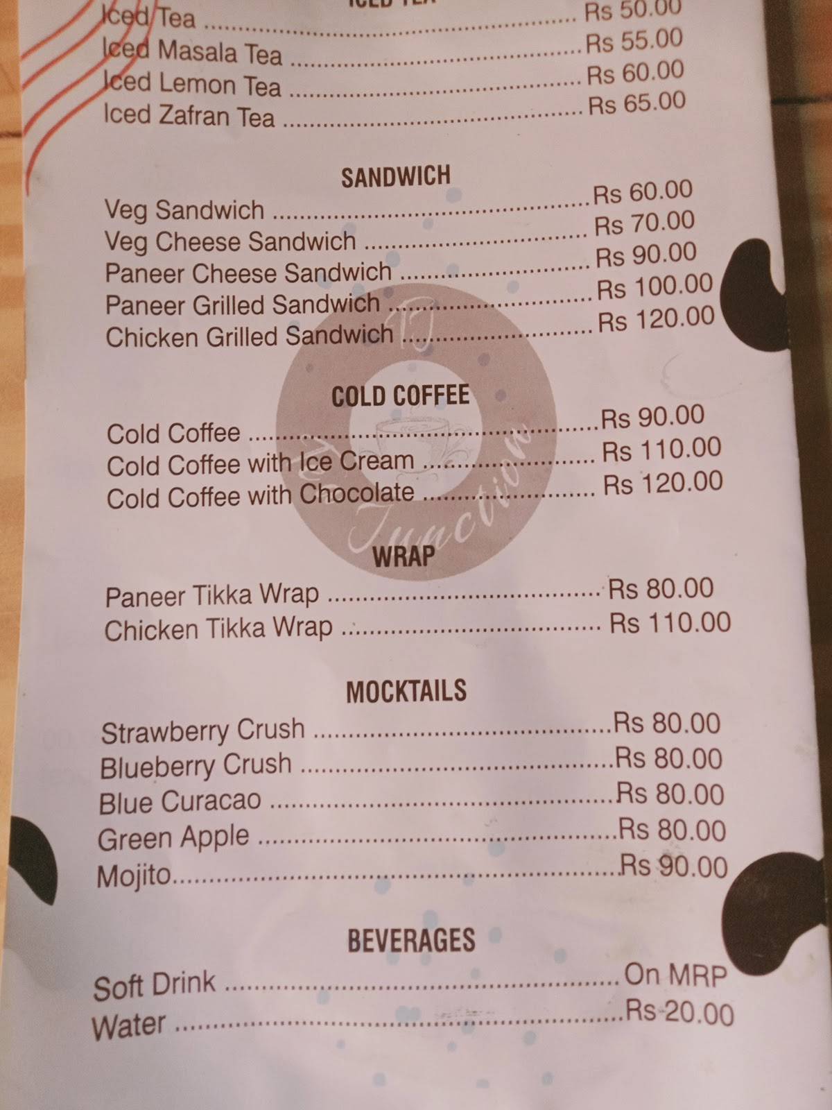 Menu at Tea Junction, Lucknow, Kisan Bazar