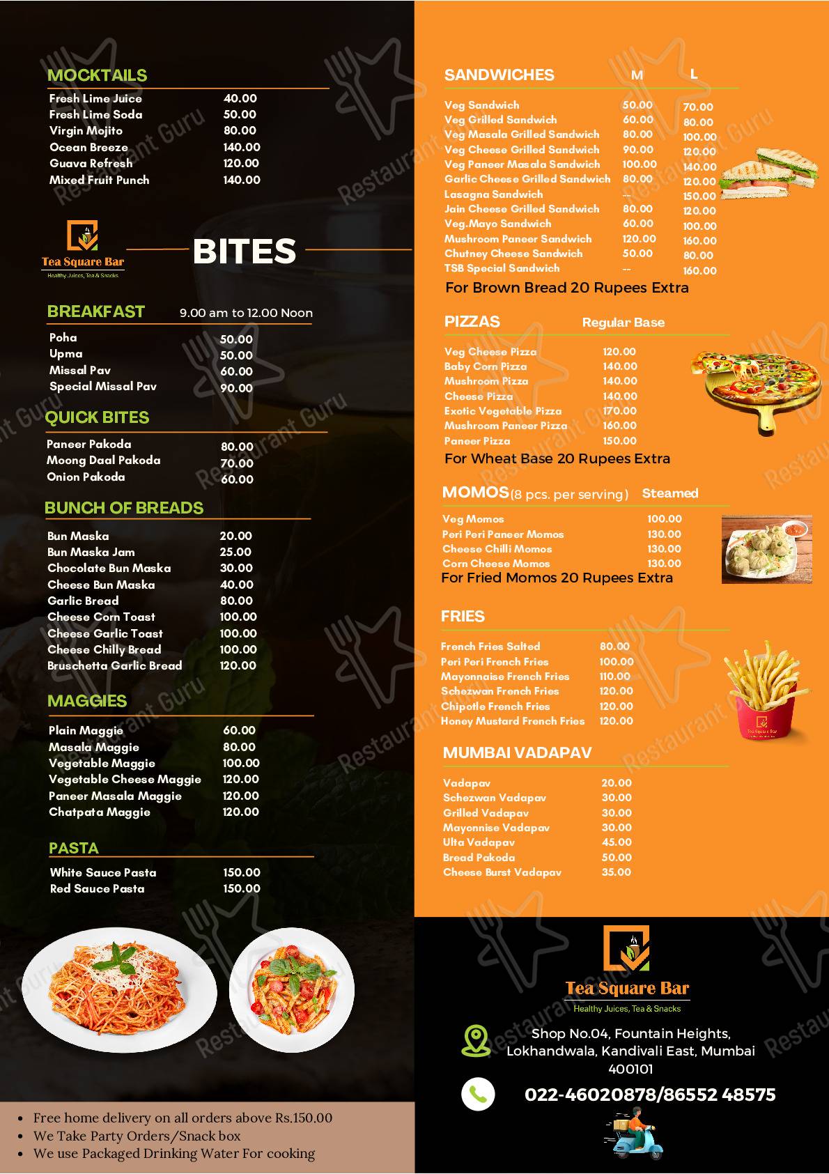 Menu at Tea Square Bar, Mumbai
