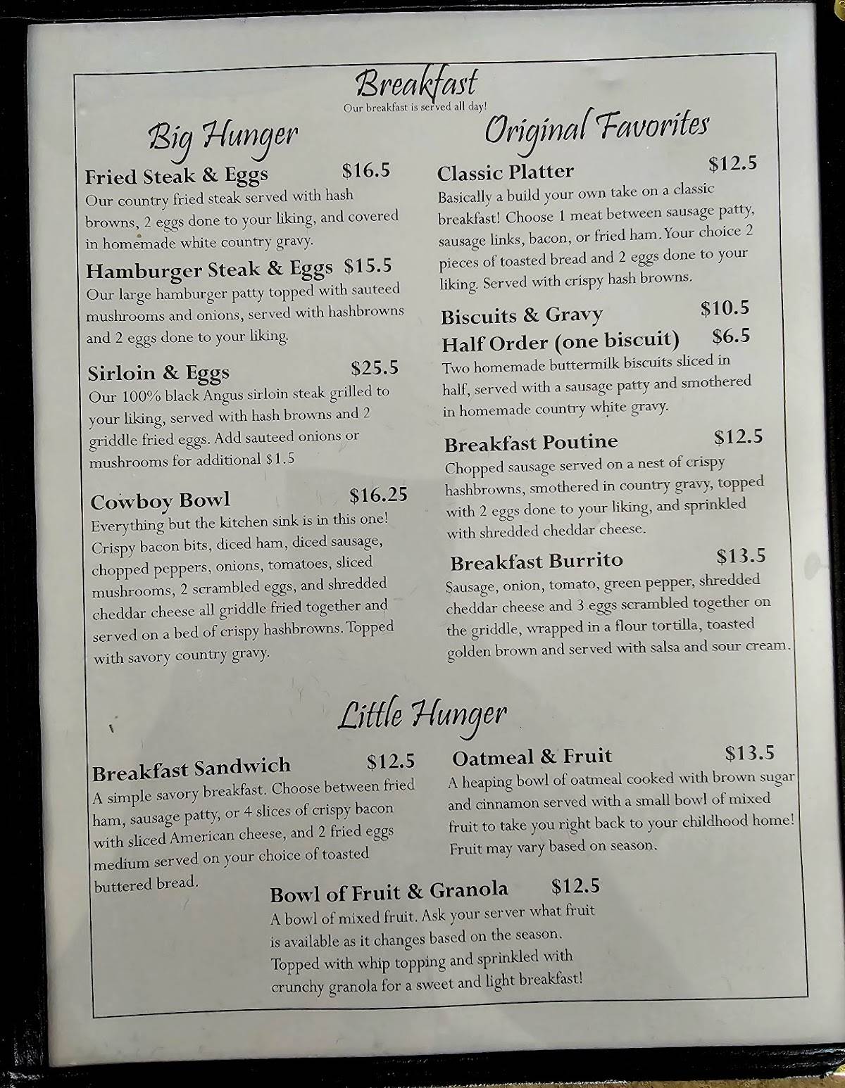 Menu at Teal’s Westside Dining restaurant, O'Neill
