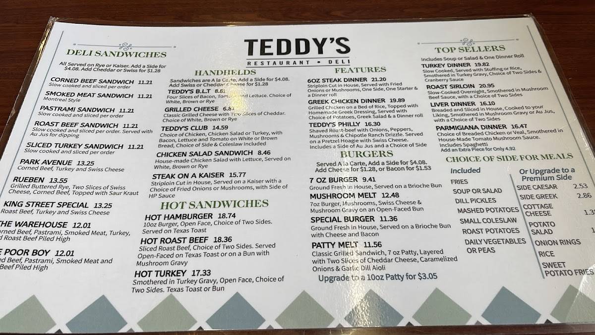 Menu at Teddy's Restaurant & Deli, Oshawa