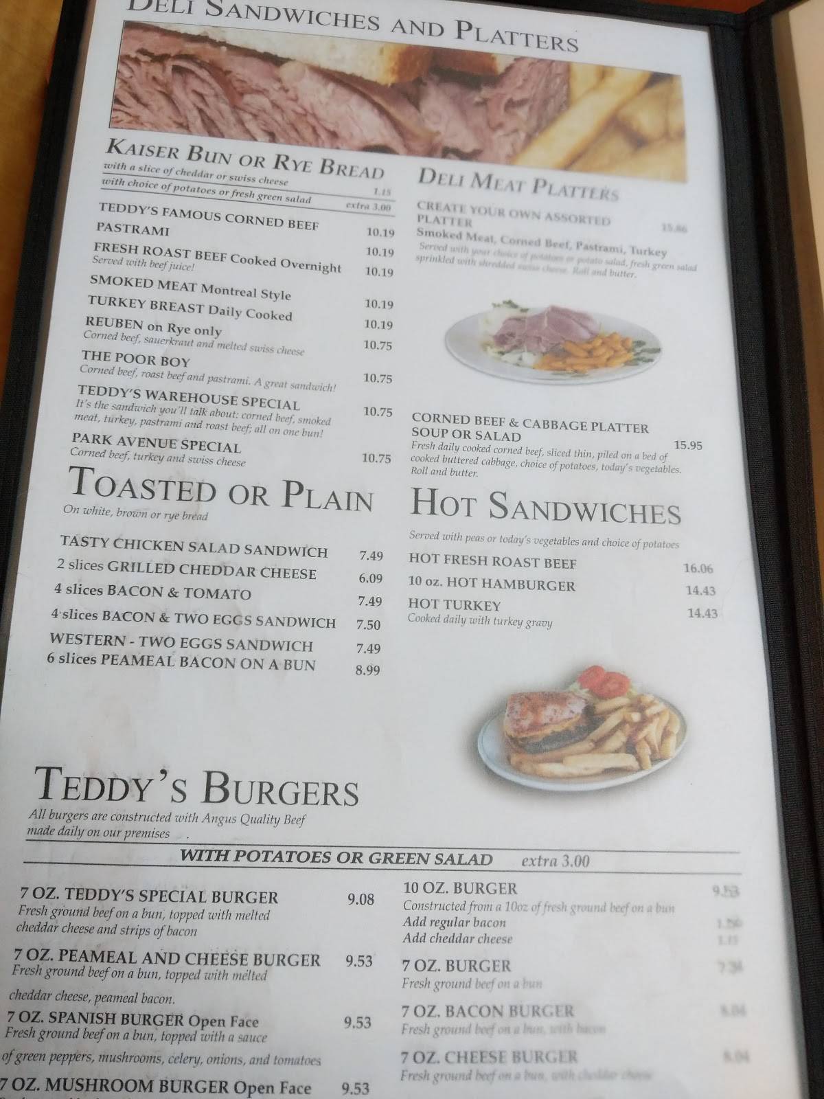 Menu at Teddy's Restaurant & Deli, Oshawa
