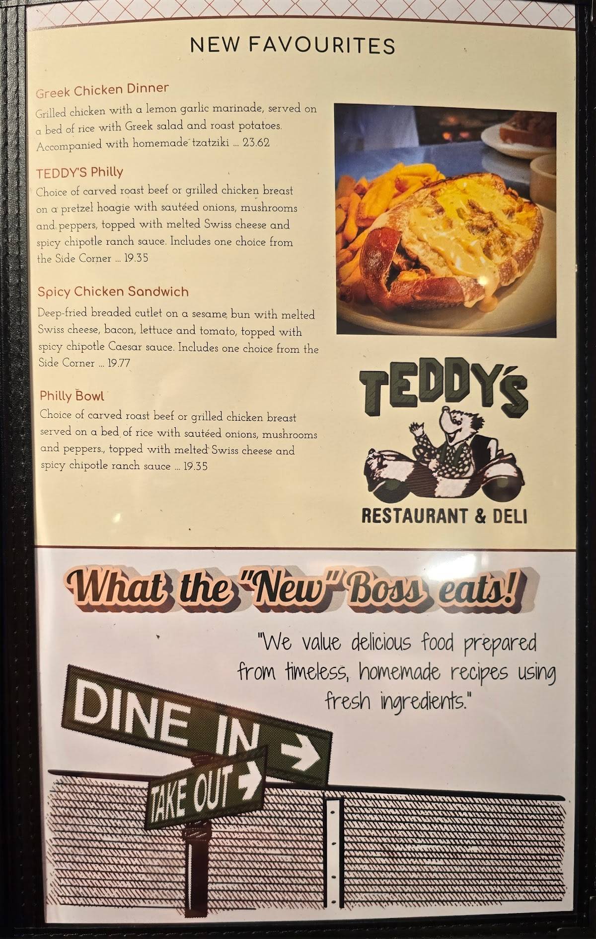 Menu at Teddy's Restaurant & Deli, Oshawa