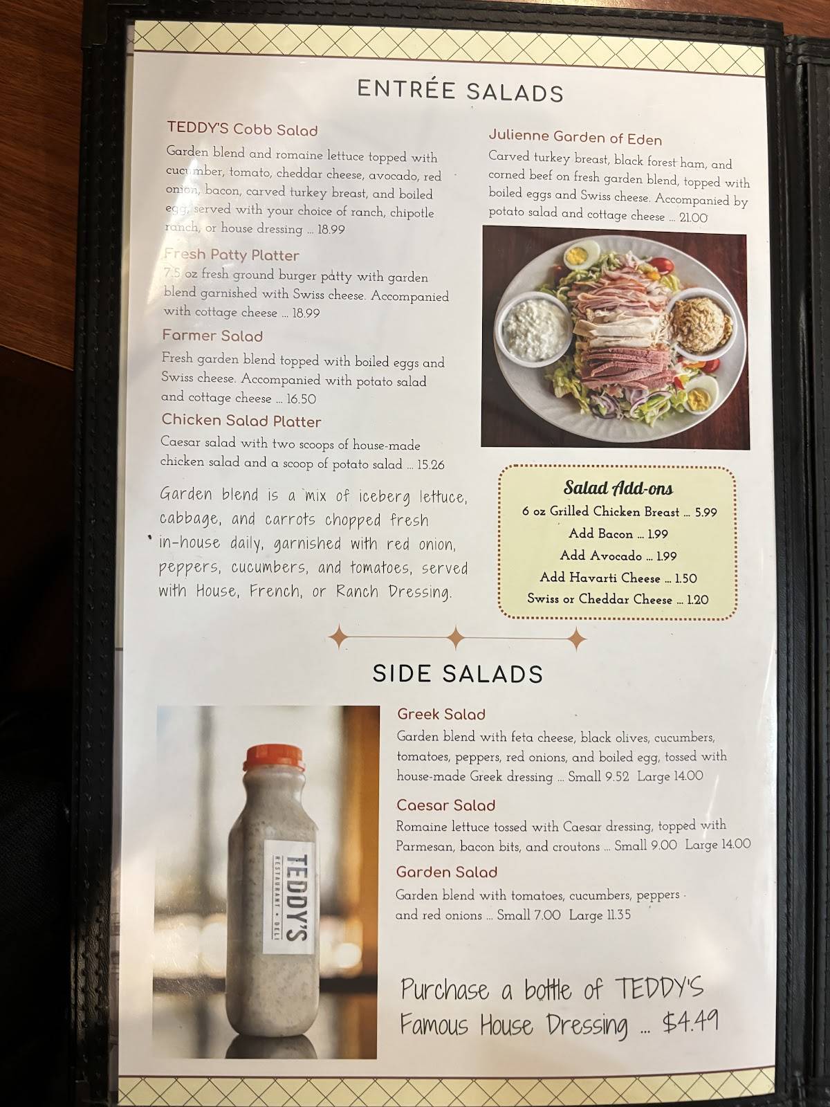 Menu at Teddy's Restaurant & Deli, Oshawa