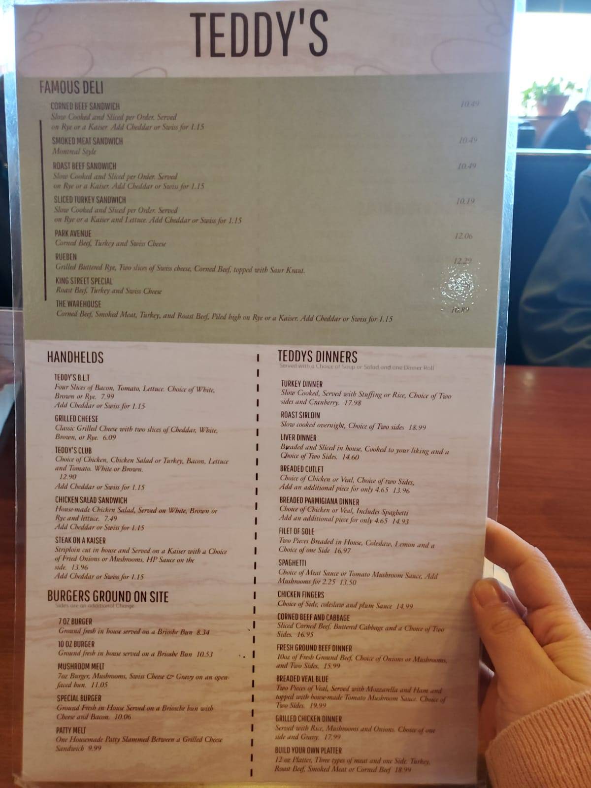 Menu at Teddy's Restaurant & Deli, Oshawa