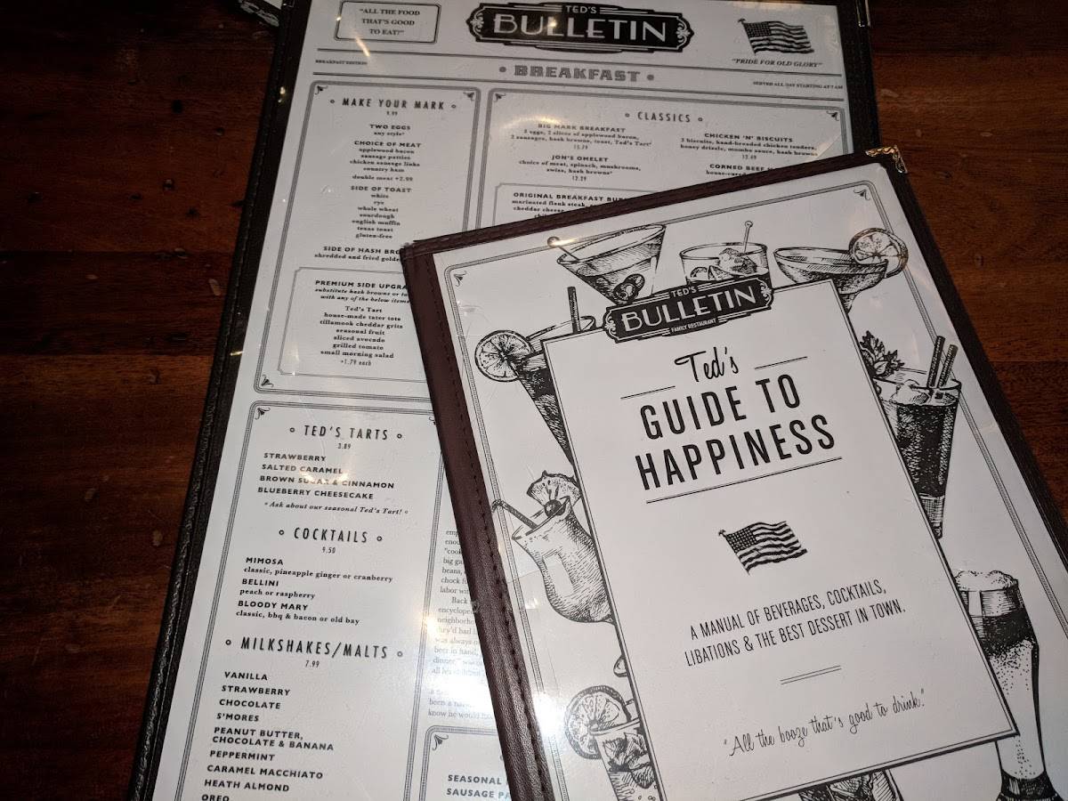 Menu at Ted's Bulletin restaurant, Reston