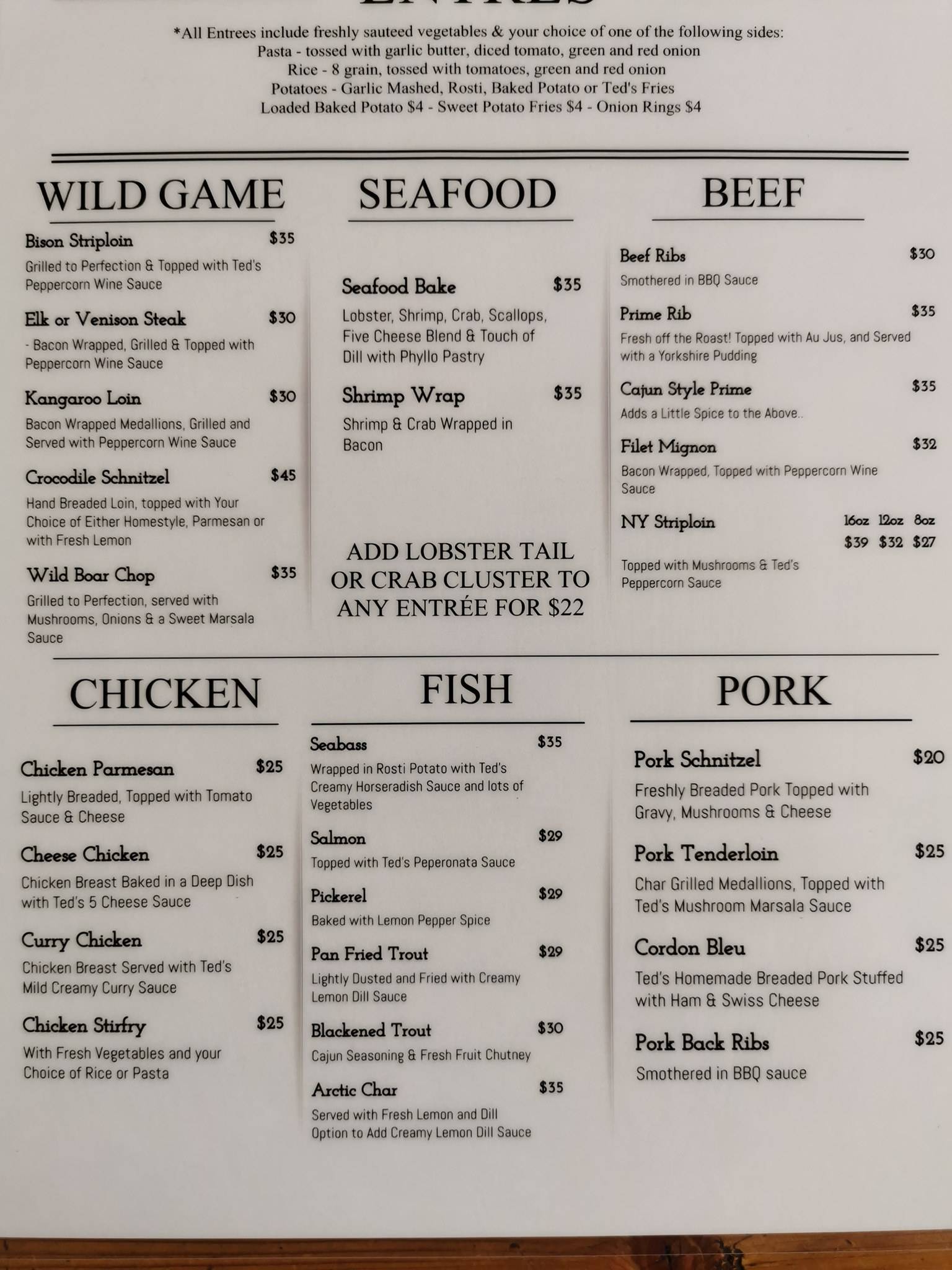 Menu at Ted's Range Road Diner restaurant, Meaford, RR1