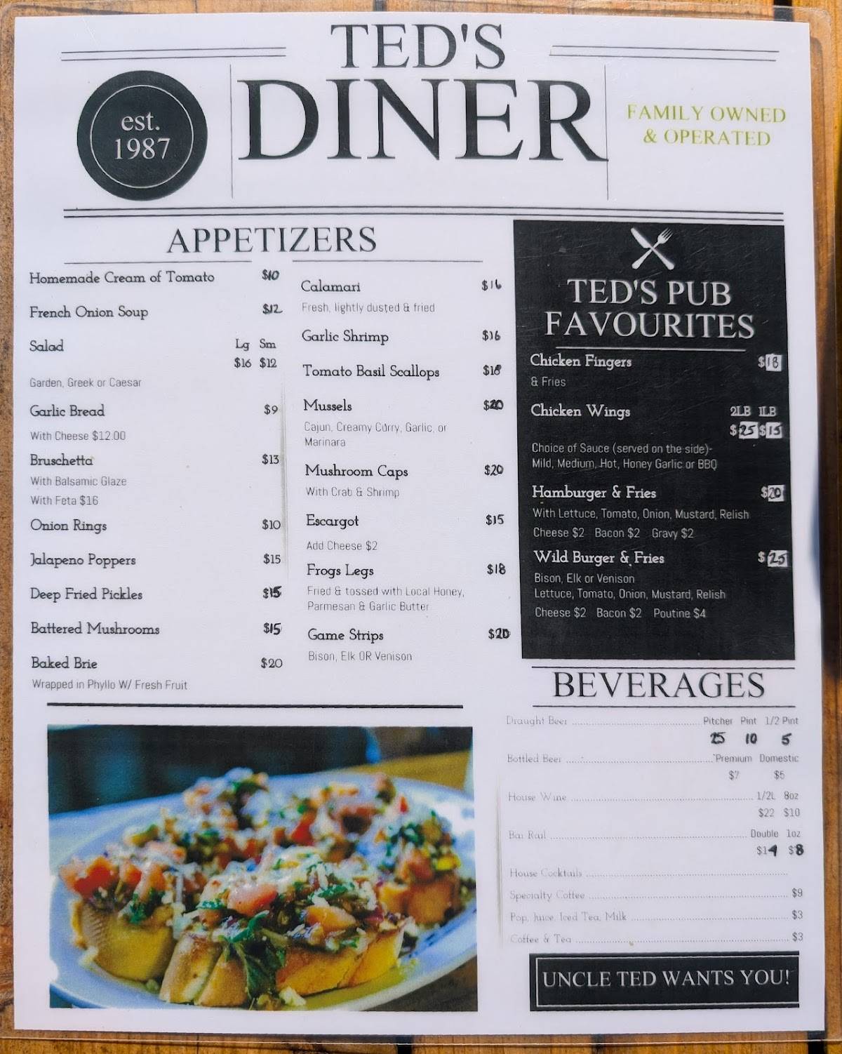 Menu at Ted's Range Road Diner restaurant, Meaford, RR1