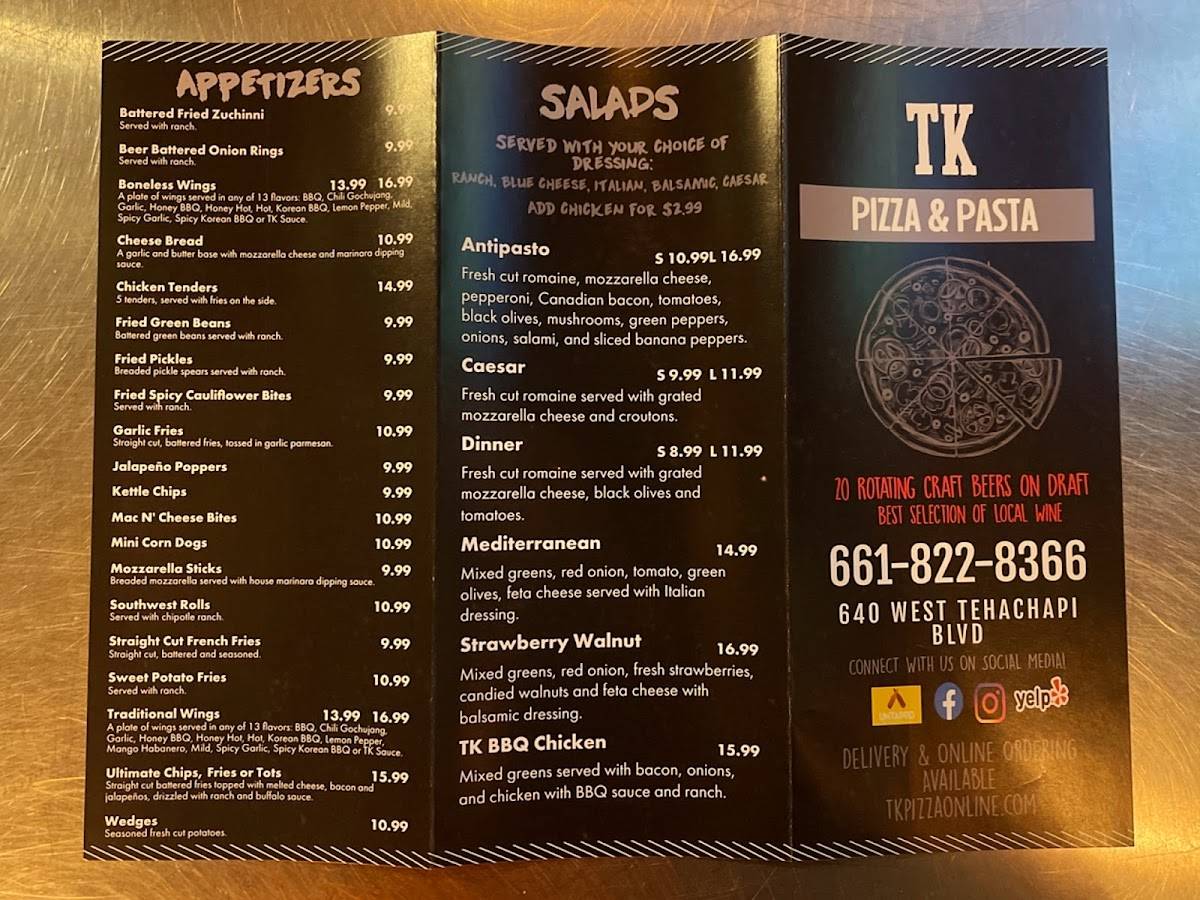 Menu at TK Pizza & Pasta pizzeria, Tehachapi