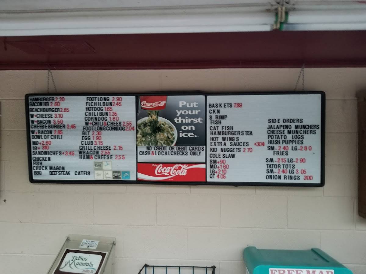 Menu at Tellico Beach Drive In restaurant, Tellico Plains