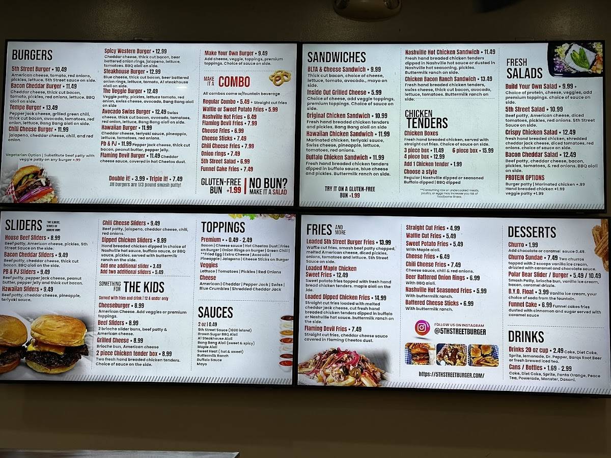 Menu at 5th Street Burger & Fries fast food, Tempe