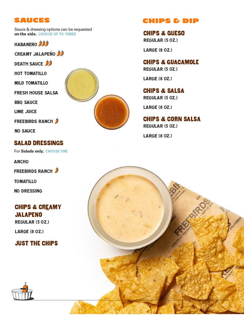 Menu at Freebirds World Burrito restaurant, Temple