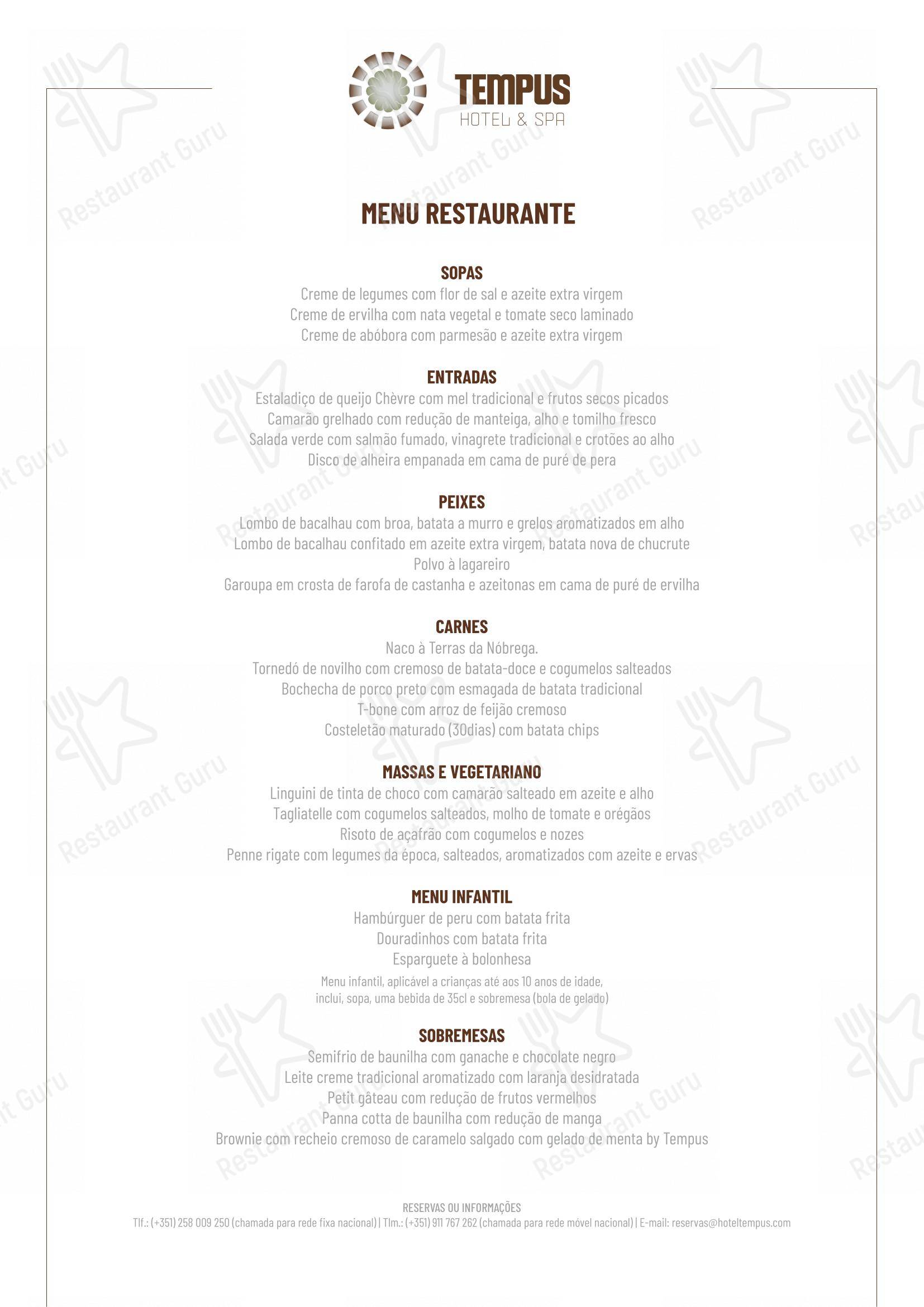 Menu em Tempus Hotel & Spa restaurante, Ponte da Barca